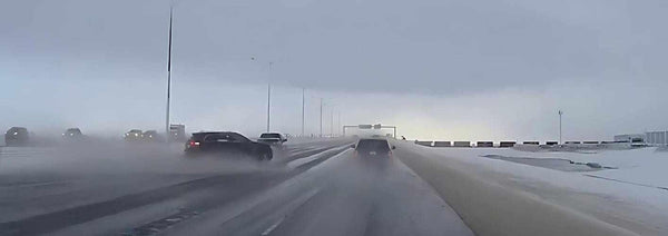 Snowy Spring Dash Cam Footage Shows Sudden Hydroplaning | BlackboxMyCar